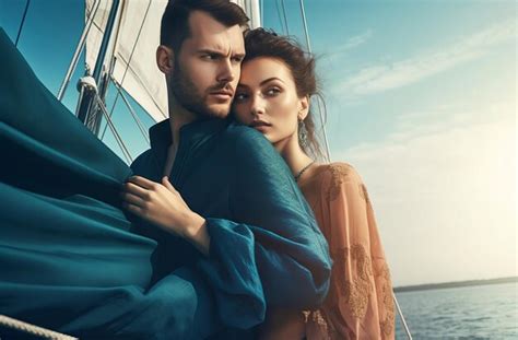 Junge Paare Umarmen Sich Auf Einem Segelboot Romantische Liebende