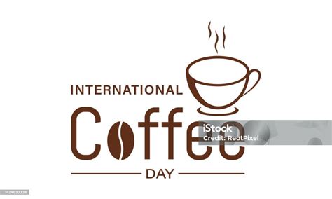 コーヒー豆とマグカップを備えた国際コーヒーデー書道デザインバナーグリーティングカード背景付きのポスター用のベクターテンプレートベクター