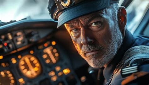 Professional Pilot In Airplane Cockpit Focused Portrait Premium Ai