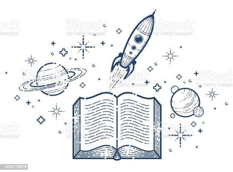 Open Book With Launching Rocket Vector Linear Icon Missile Start Up