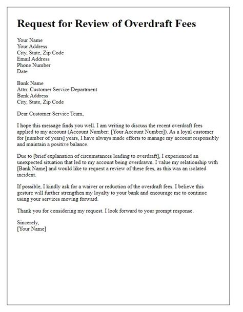Letter Template For Settling Overdraft Fees With Bank Free Samples In Pdf Letterin