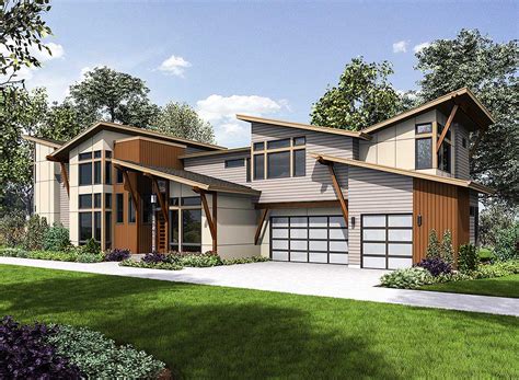 Angular Modern Home Plan With Vaulted Bonus Room 23695jd