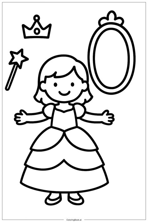 공주 드레스를 입어보는 소녀 색칠하기 페이지 무료 Pdfandpng 인쇄 가능