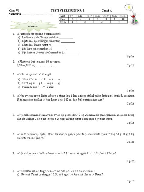 Mateamtika 6 Test 3 Vleresues Pdf
