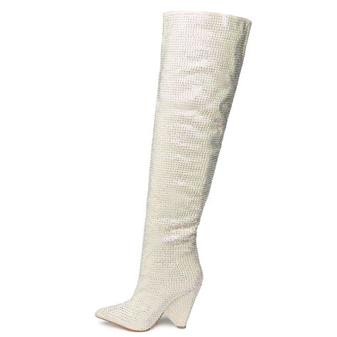 Liliana Nano Rhinestone High Heel Boots Nano Nud Shiekh