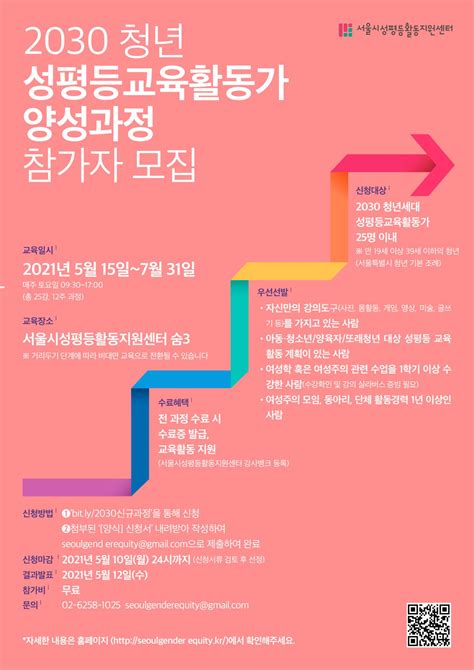 서울시성평등활동지원센터 👨‍🏫2030 청년 성평등교육활동가 양성과정 참가자 모집👩‍🏫 2021년
