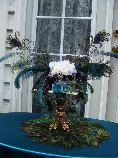 Peacock And Ostrich Feather Centerpiece For Peacock Themed Parties