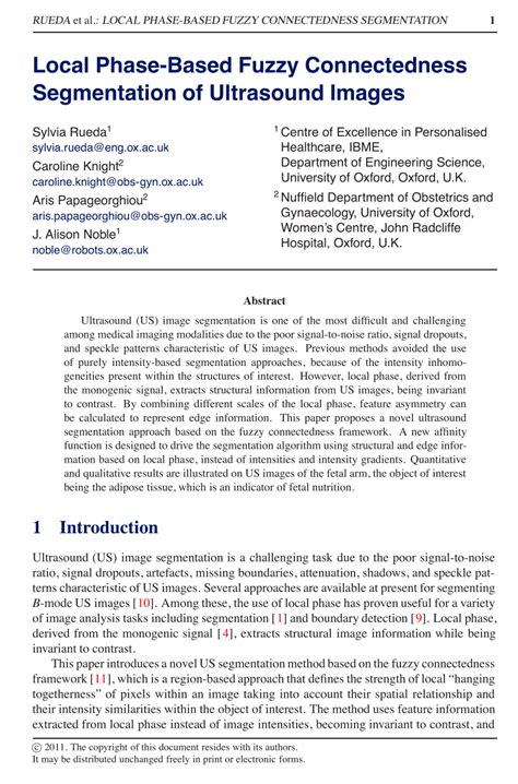 Pdf Local Phase Based Fuzzy Connectedness Segmentation Of Ultrasound