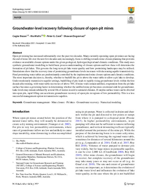 pdf groundwater level recovery following closure of open pit mines
