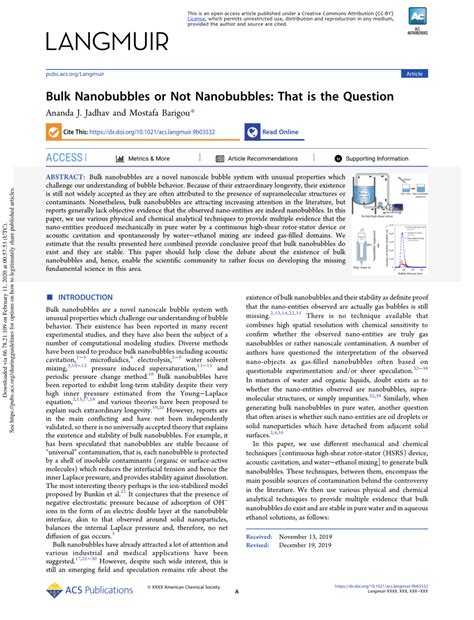 Pdf Bulk Nanobubbles Or Not Nanobubbles That Is The Question