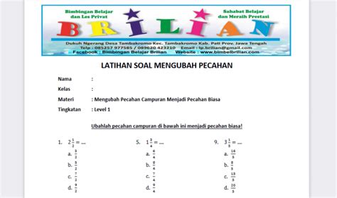 Kumpulan Soal Mengubah Pecahan Campuran Menjadi Pecahan Biasa Bimbel