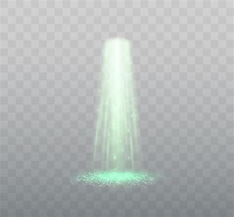 투명 한 배경 녹색 빛 벡터 일러스트 레이 션에 고립 된 Ufo 광선 프리미엄 벡터