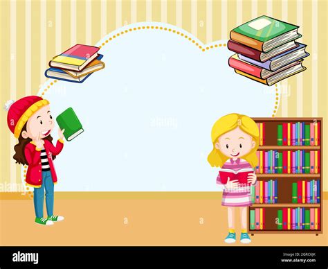 Border Template With Girls Reading Book Stock Vector Image Art Alamy