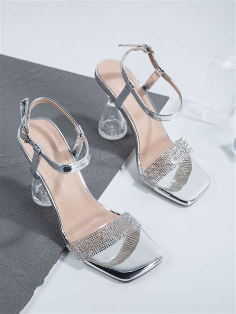 Rhinestone Decor Sculptural Heeled Ankle Strap Sandals Ankle Strap