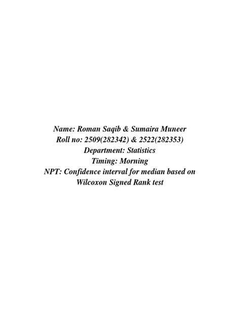 Confidence Interval For Median Based On Wilcoxon Signed Rank Test Pdf