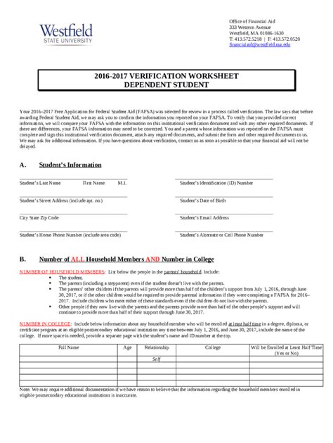 2015 2023 Fafsa Verification Worksheet Dependent Doc Template