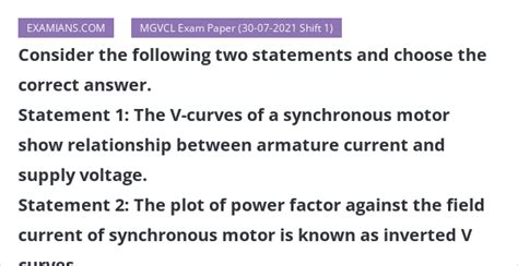 Consider The Following Two Statements And Choose The Correct Answer Statement 1 The V Curves