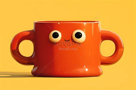 노란색 바탕에 빨간색 컵 일러스트 무료 다운로드 Lovepik