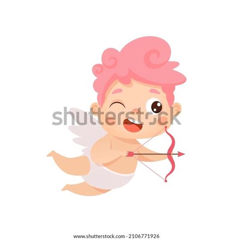 Cute Cupid Shoots Bow Vector Cartoon Stock Vector Royalty Free