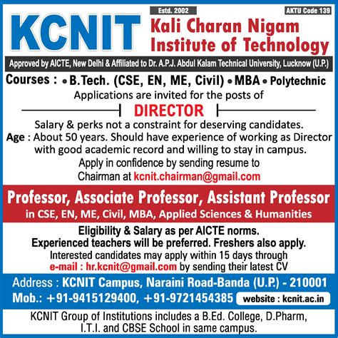 Times Ascent Ad Image For Kali Charan Nigam Institute Of Technology Timesascent