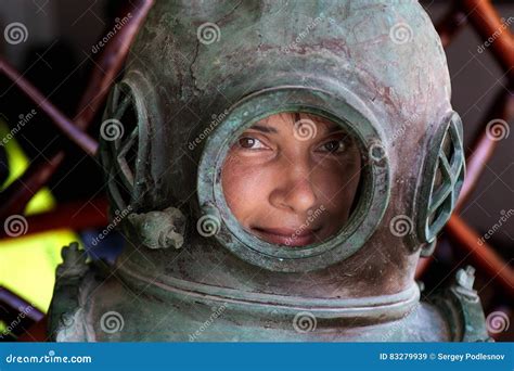 Woman In An Iron Diving Helmet Stock Image Image Of Diving