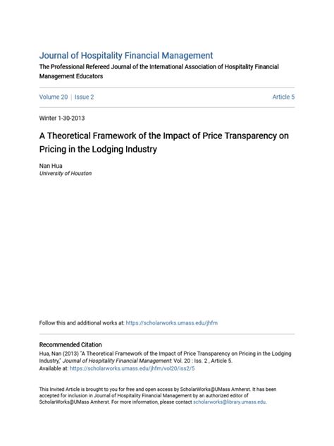 A Theoretical Framework Of The Impact Of Price Transparency On Pricing In The Lodging Industry