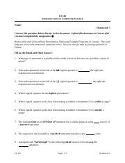 CS110 Hmk05 Questions Docx CS 110 INTRODUCTION TO COMPUTER SCIENCE