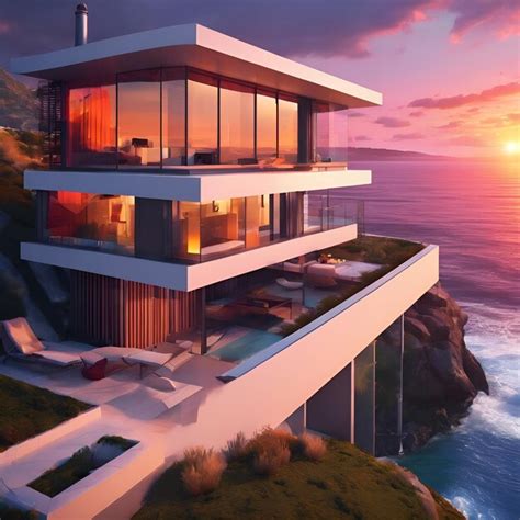 Premium Ai Image Seaside Serenity A Contemporary Retreat Bathed In