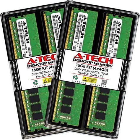 A Tech 16gb 4x4gb Ddr4 2133mhz Dimm Pc4 17000 Udimm Non Ecc Unbuffered 1 2v Cl15 288 Pin