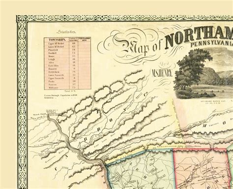 Historic County Map Northampton County Pennsylvania Taylor 1851