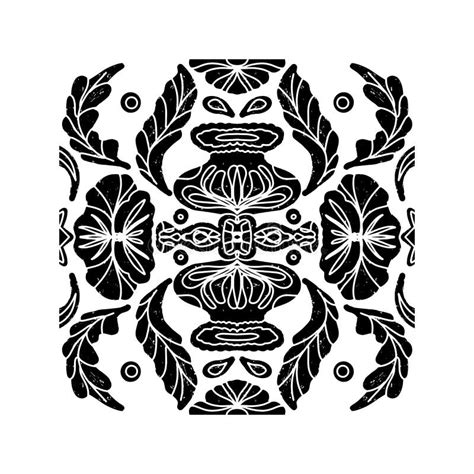 Abstract Black Spiral Design With Grunge Linocut Style Texture Stock