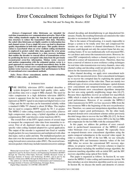 PDF Error Concealment Techniques For Digital TV