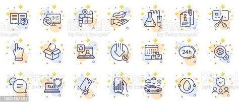 화학 실험실의 개요 세트 24시간 서비스 및 웹 앱에 대한 첨부된 정보 라인 아이콘 픽토그램 아이콘입니다 벡터 24시간에 대한 스톡 벡터 아트 및 기타 이미지 Istock