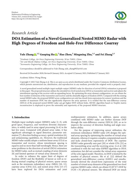 pdf doa estimation of a novel generalized nested mimo radar with high