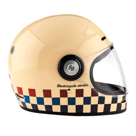 Casque intégral Helstons Course Carbone beige bleu rouge Casque