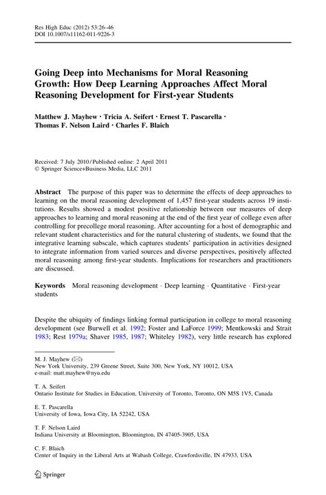 PDF Going Deep Into Mechanisms For Moral Reasoning Growth How Deep Learning Approaches Affect