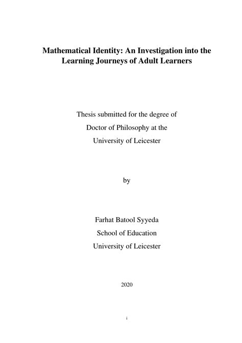 Pdf Mathematical Identity An Investigation Into The Learning Pdf Mathematical Identity An Investigation Into The Learning