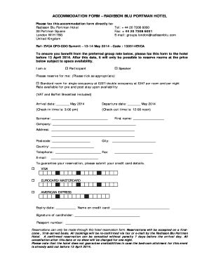 Fillable Online ACCOMMODATION FORM RADISSON BLU PORTMAN HOTEL Fax Email