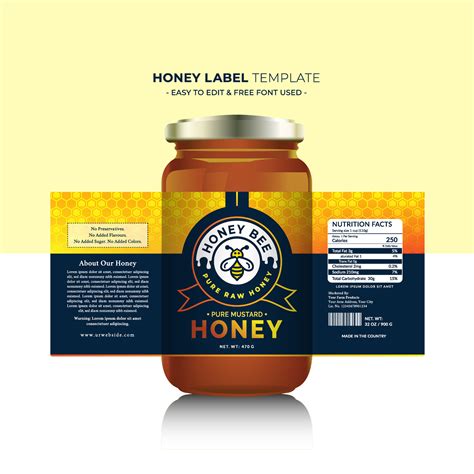 Honey Label And Honey Design Banner Natural Bee Honey Glass Jar Bottle