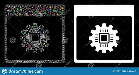 Glowing Mesh 2D Chip Gear Calendar Page Icon With Flash Spots Stock