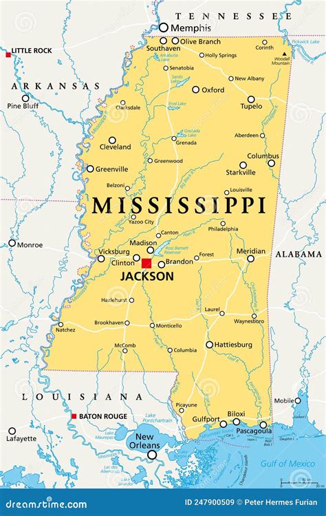 Mississippi MS Political Map US State Nicknamed The Magnolia State