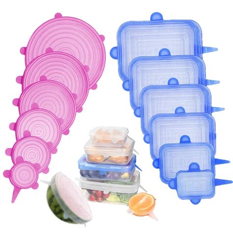 재사용 가능한 실리콘 식품 보관 커버 조절 가능한 스트레치 볼 뚜껑 주방 랩 씰 신선도 유지 캡 사각형 원형 6 개취사도구 두껑 Aliexpress