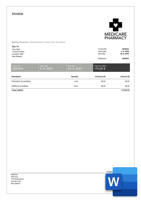 Free Medical Invoice Templates In Word Billdu