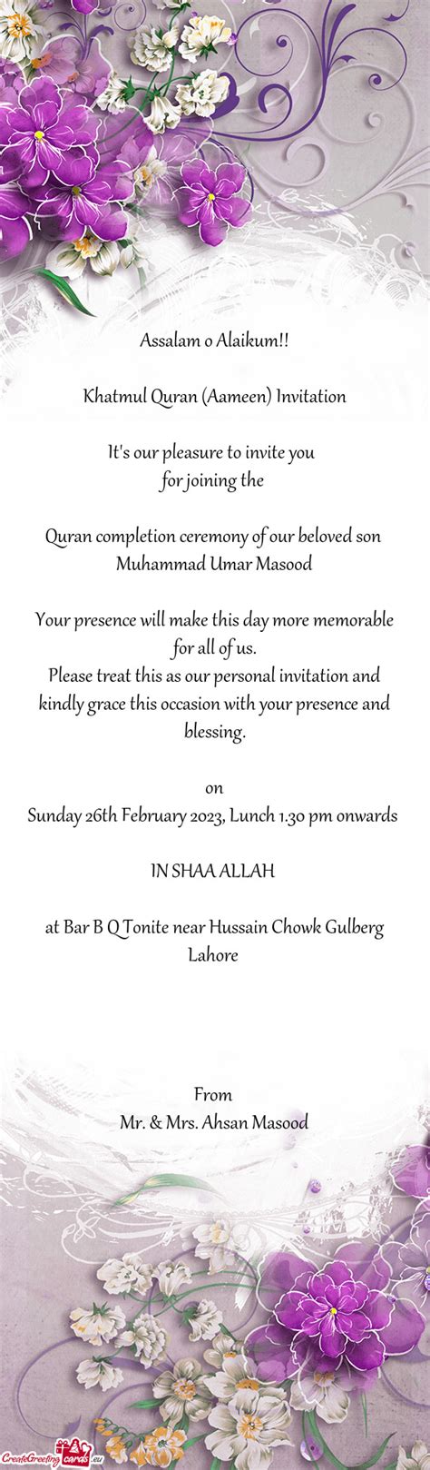 Assalam O Alaikum Khatmul Quran Aameen Invitation Its Our Pleasure
