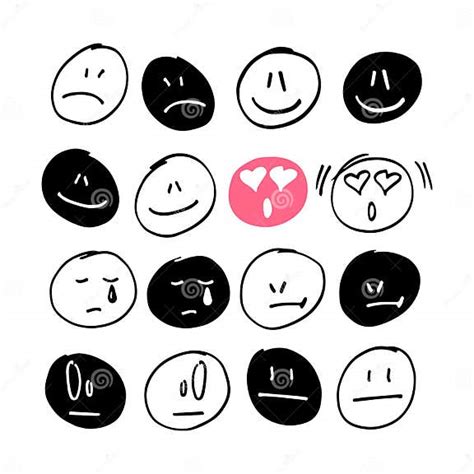 Colección De Dibujo A Pulso De Emoticons Stock De Ilustración