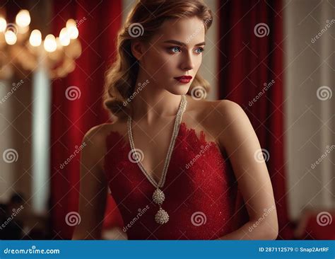 Eloquent Portraits Of Elegance Stylish Cover Page Model In Red Dress Created With Generative