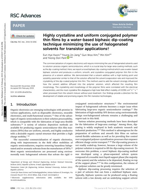 Pdf Highly Crystalline And Uniform Conjugated Polymer Thin Films By A Water Based Biphasic Dip