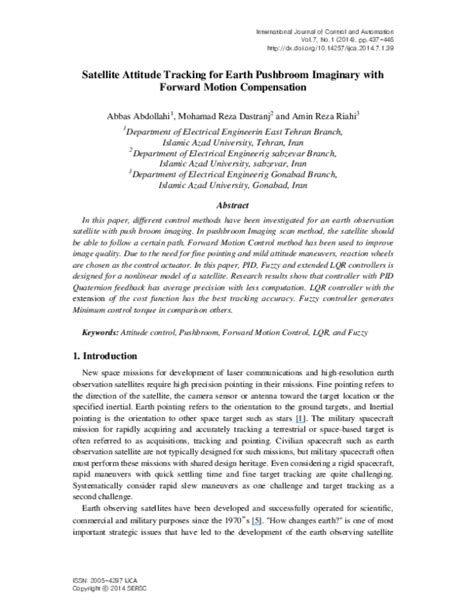 Pdf Satellite Attitude Tracking For Earth Pushbroom Imaginary With Forward Motion Compensation
