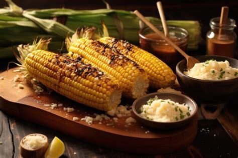 Premium Ai Image Charred Corn On Cob With Melting Butter Glaze