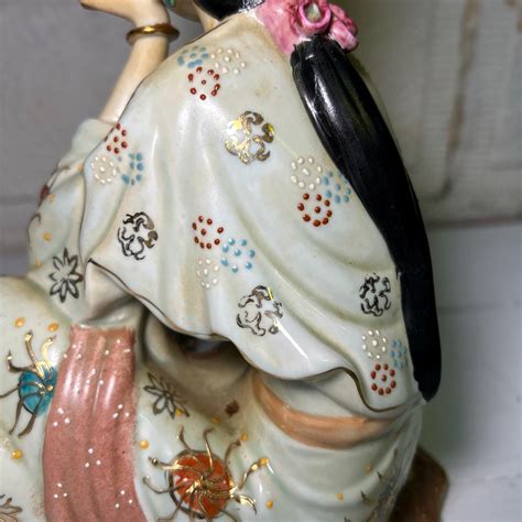 Vintage Porcelain Asian Geisha Girl Large Figurine Statue Green Gold Etsy